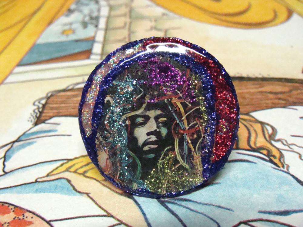 JIMI HENDRIX Colorful Glitter Resin Ring, Ooak on Luulla
