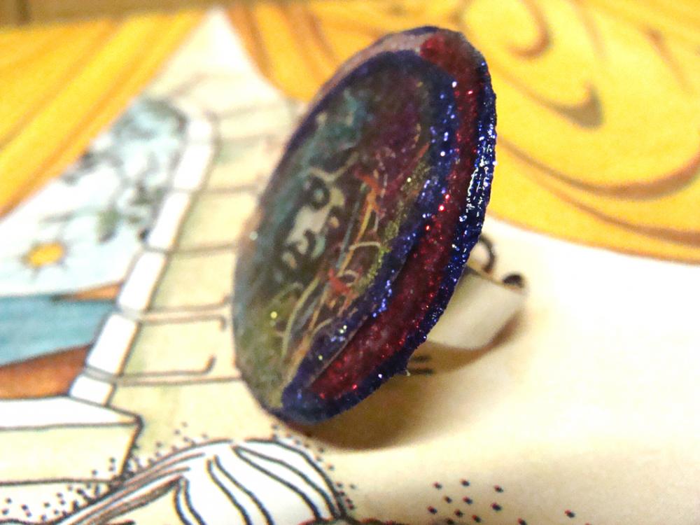 Jimi Hendrix Colorful Glitter Resin Ring, Ooak on Luulla