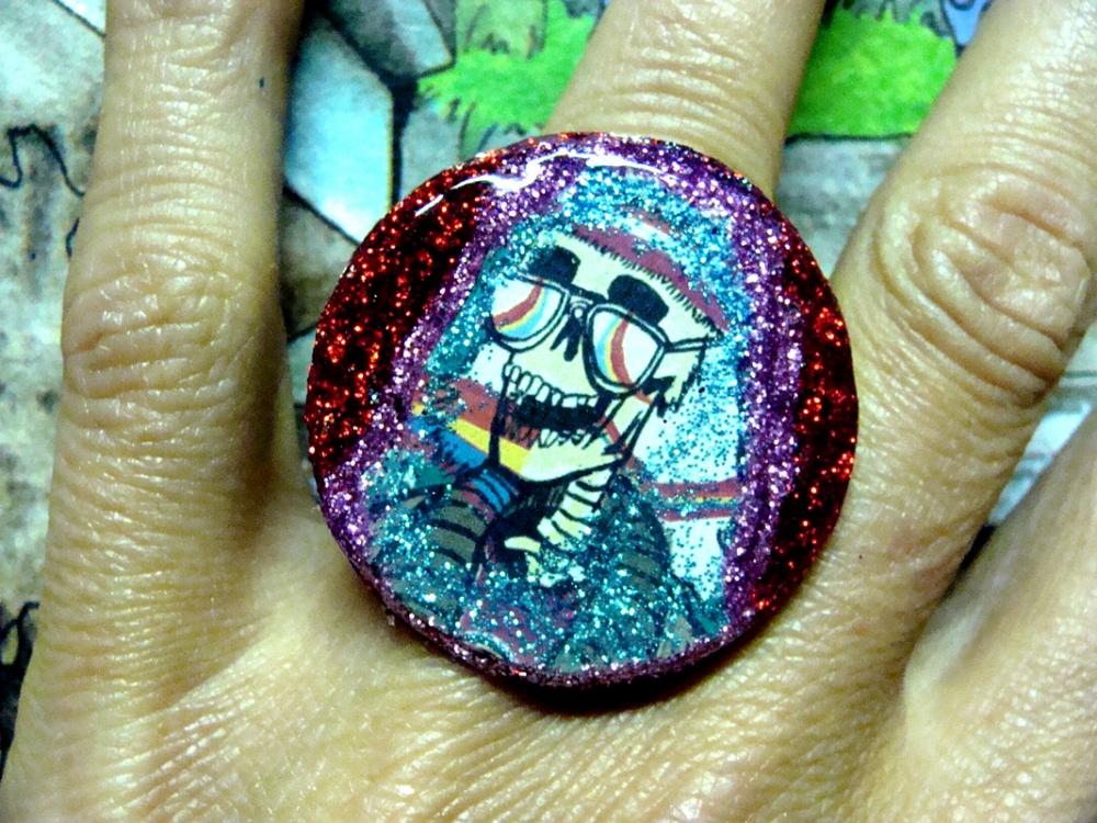 Grateful Dead Glitter Resin Ooak Psychedelic Ring on Luulla
