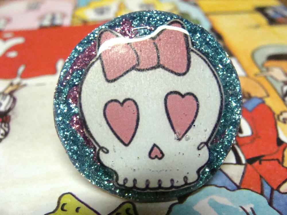 Sweet Skull Glitter Resin Ooak Handmade Ring on Luulla