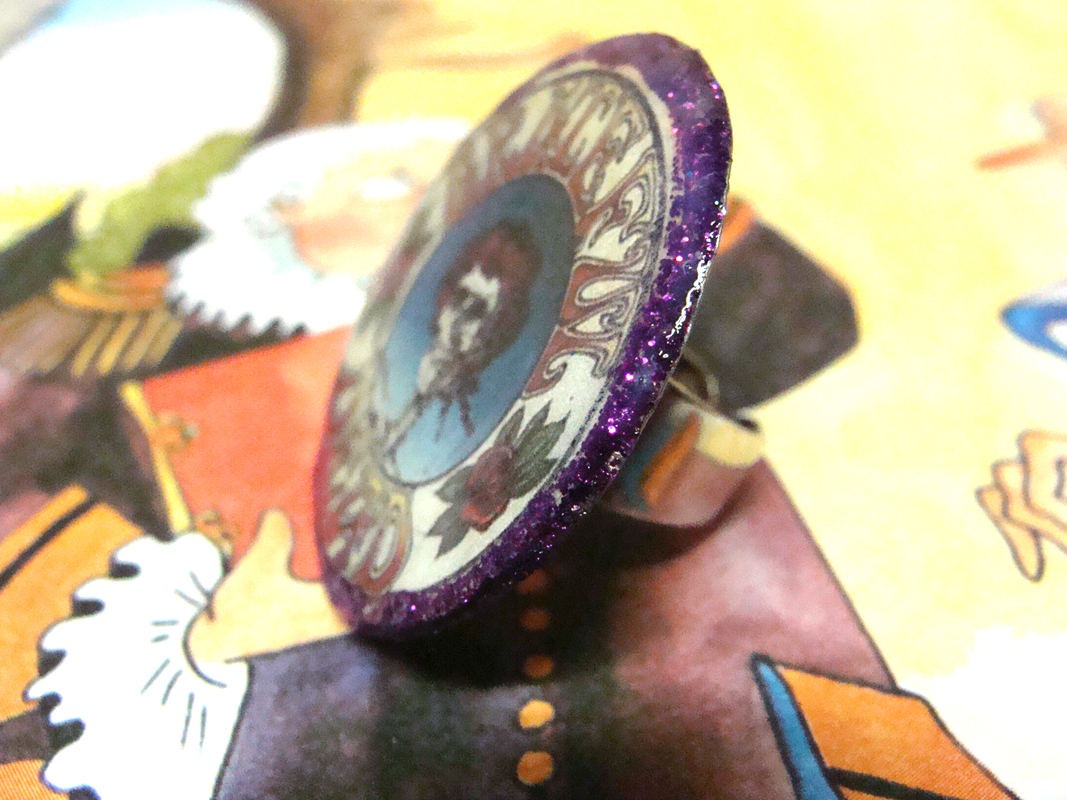 GRATEFUL DEAD LOGO Glitter Resin Ooak Psychedelic Ring on Luulla